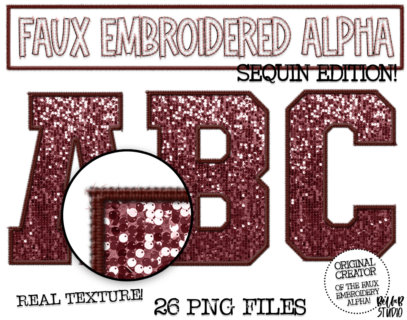 Faux Embroidered SEQUIN Alphabet Set - Deep Maroon – Bella B Studio