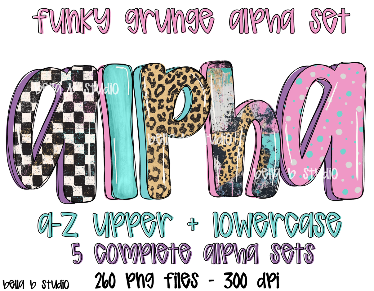 Funky Grunge Doodle Alpha Bundle - Set of 5 Alphabets – Bella B Studio