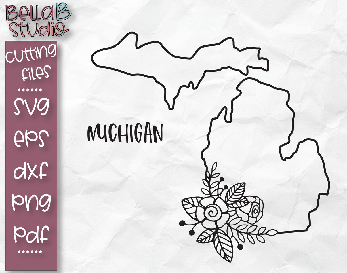 Floral Michigan Map SVG File – Bella B Studio