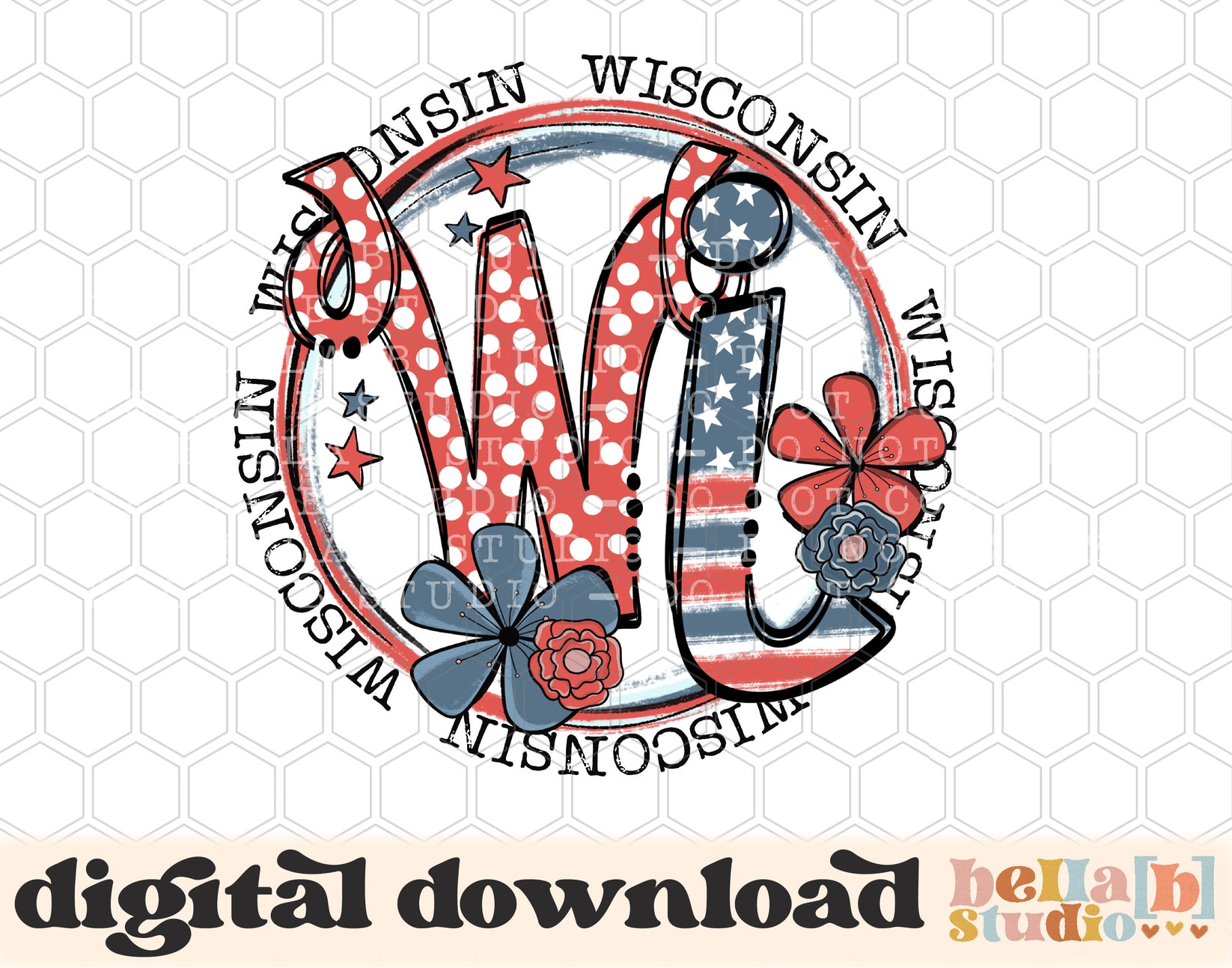 Wisconsin Retro Flowers PNG Design – Bella B Studio